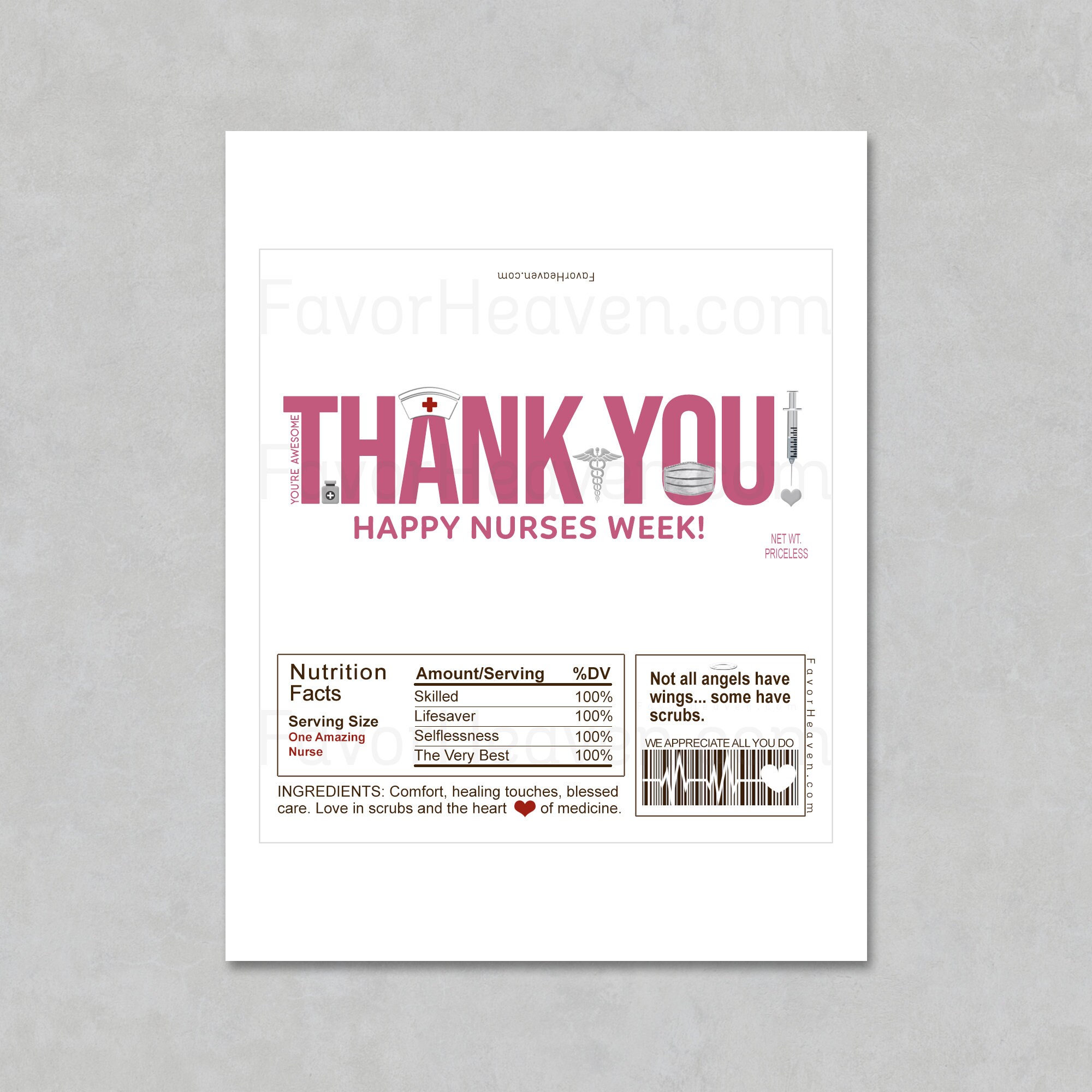 Happy Nurse Appreciation Week Thank You Digital Download Candy Bar ...