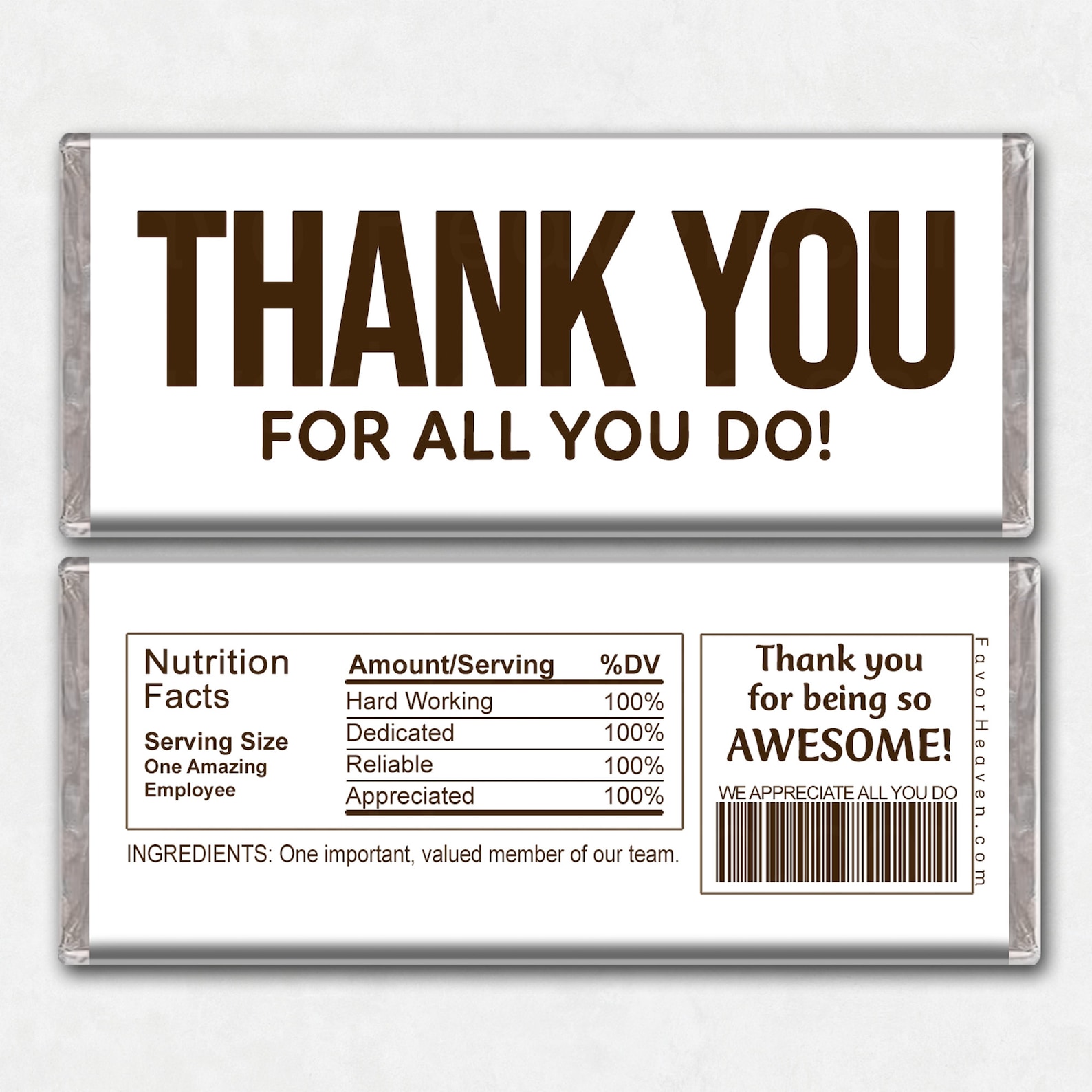 EMPLOYEE APPRECIATION THANK You Instant Download Printable Chocolate ...