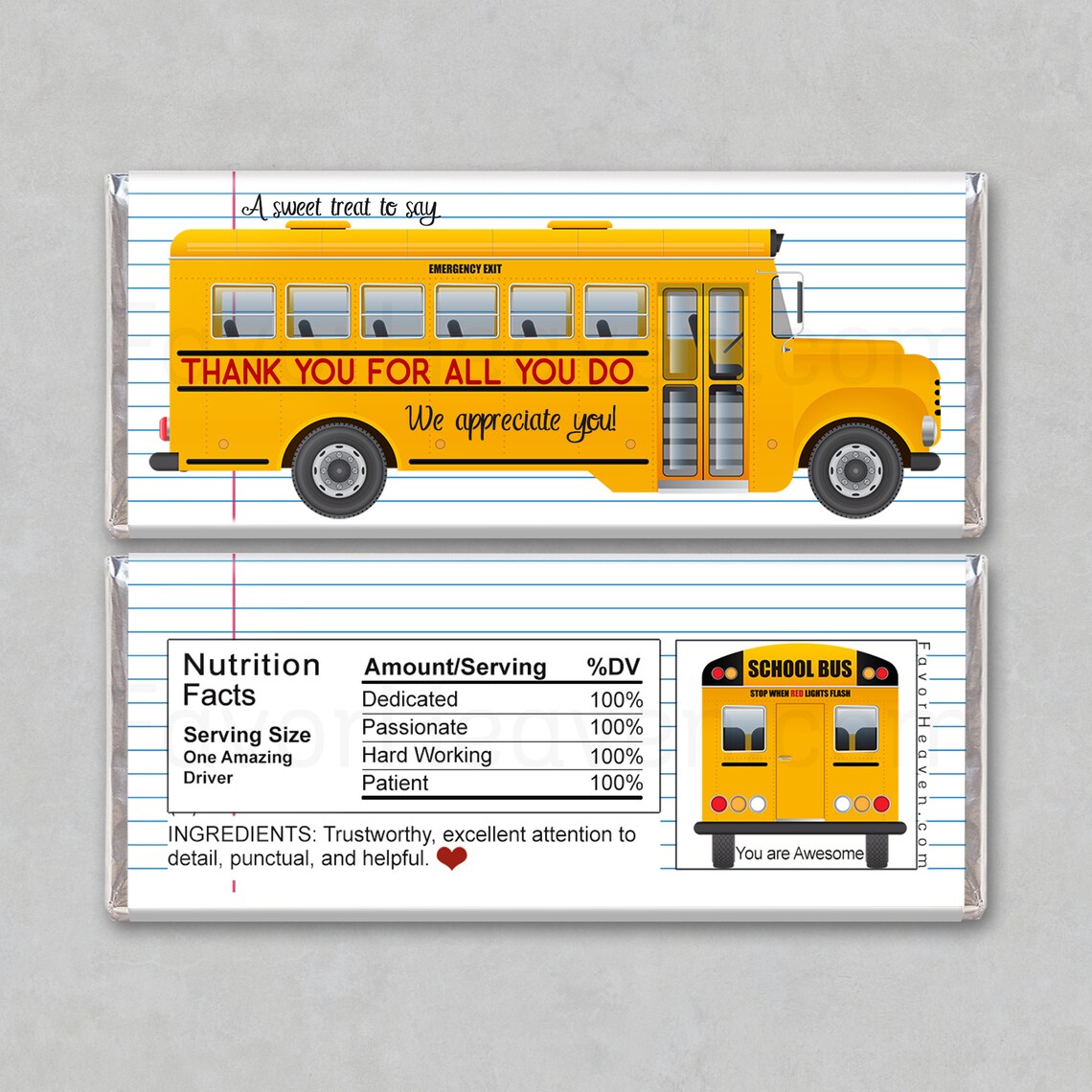 BUS DRIVER School THANK You Instant Download Printable Chocolate Candy ...
