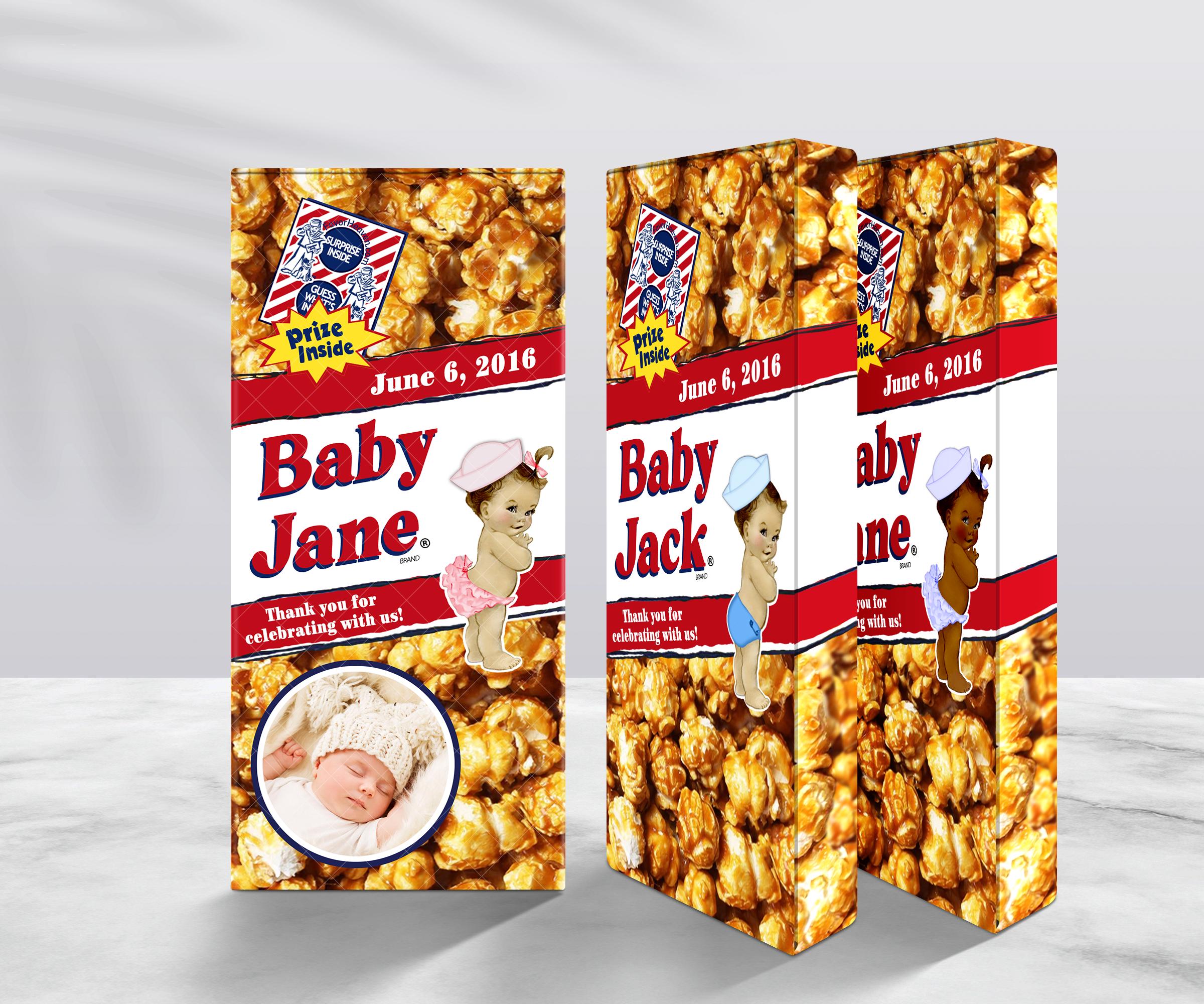 12 Cracker Jack Stickers Box Labels Candy Wrappers Personalized Birth ...
