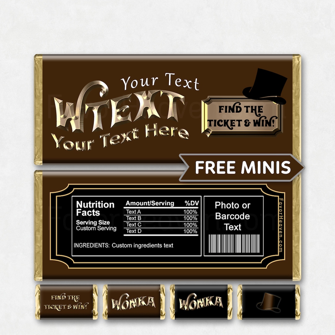 CUSTOM PERSONALIZED DIGITAL Printable Willy Wonka Candy Bar Wrappers ...