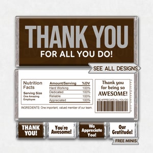 EMPLOYEE APPRECIATION THANK You Instant Download Printable Chocolate ...