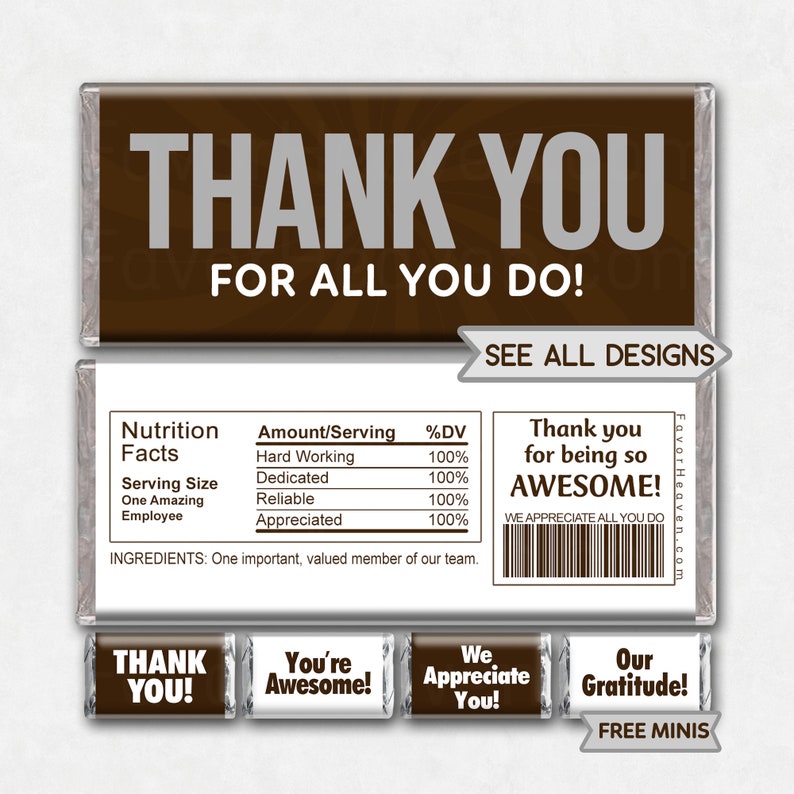 EMPLOYEE APPRECIATION THANK You Instant Download Printable Chocolate ...