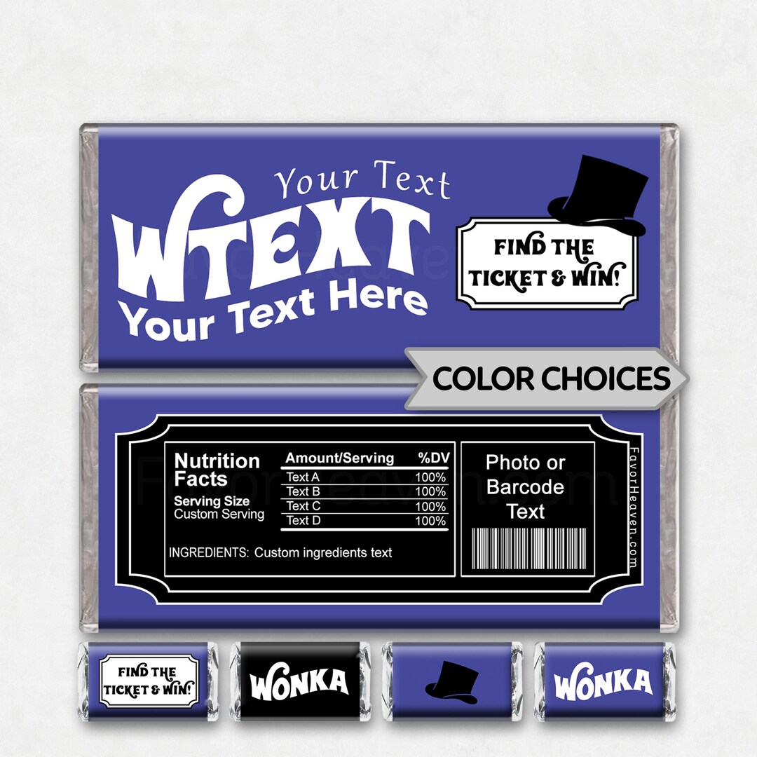 CUSTOM PERSONALIZED DIGITAL Printable Willy Wonka Candy Bar Wrappers ...