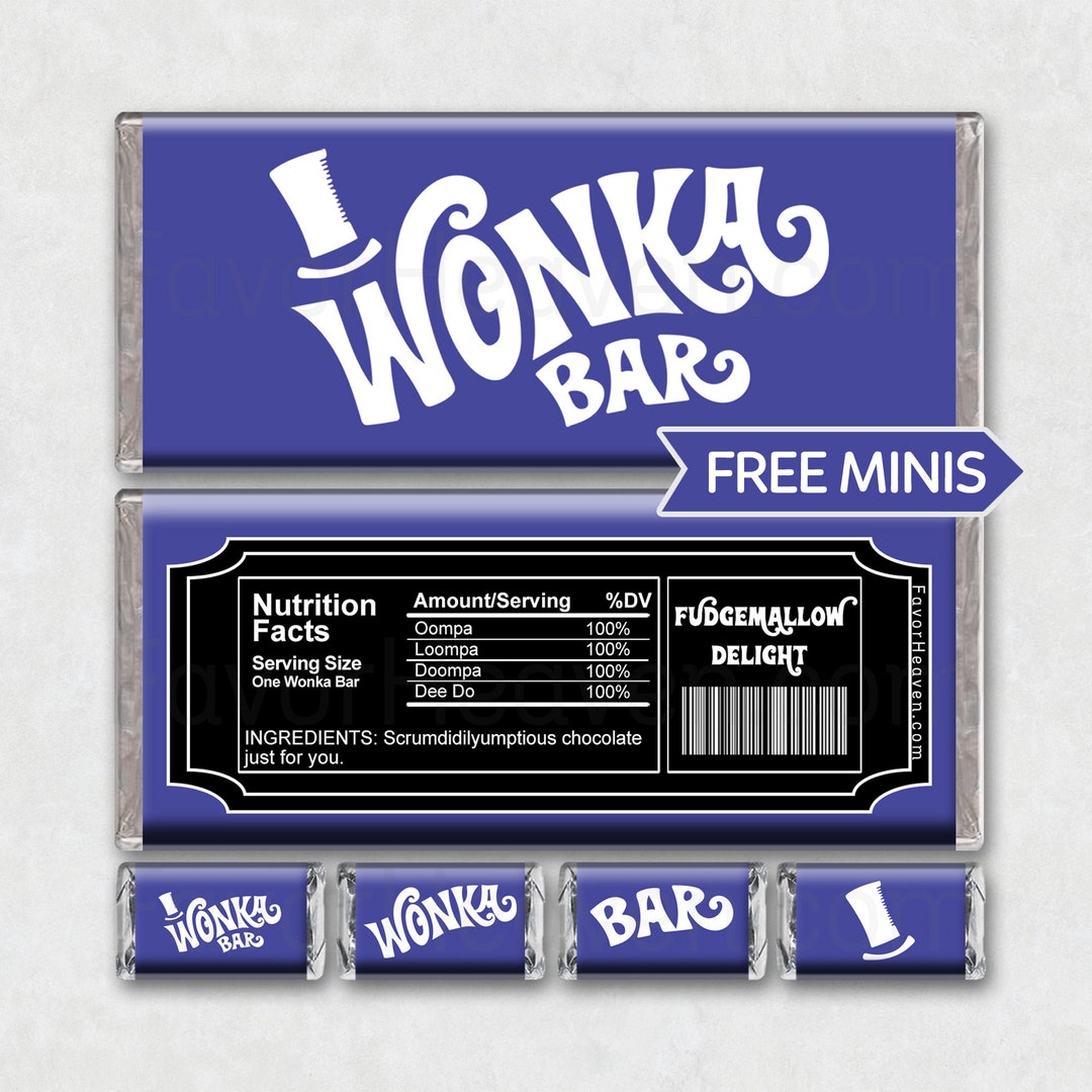 DIGITAL DOWNLOAD Printable Willy Wonka Candy Bar Wrappers Gift ...