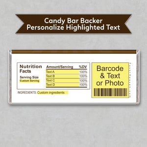 CUSTOM PERSONALIZED DIGITAL Printable Candy Bar Wrappers Your Text Your ...