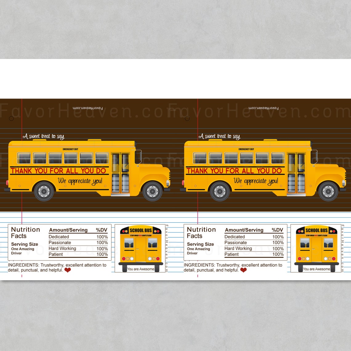 BUS DRIVER School THANK You Instant Download Printable Chocolate Candy ...