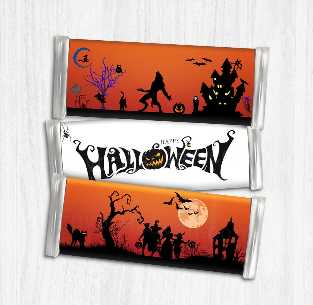 6 Digital Download Printable Halloween Chocolate Candy Bar Wrappers ...