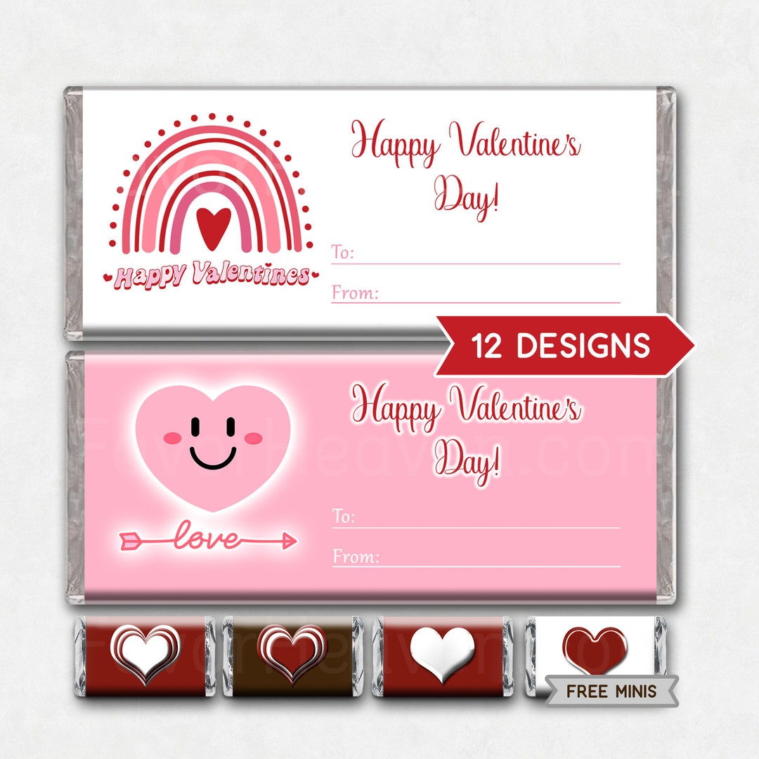 12 DIGITAL DOWNLOAD Printable Kids VALENTINE'S Day Chocolate Candy Bar ...