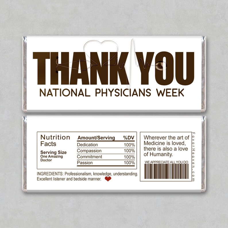 National Physician's Week We Appreciate You! Digital Download Candy Bar ...