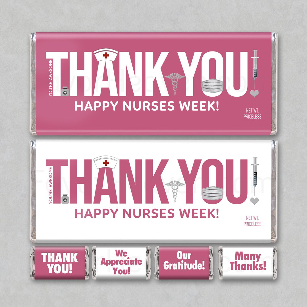 NURSE THANK YOU Digital Download Printable Appreciation Chocolate Candy ...