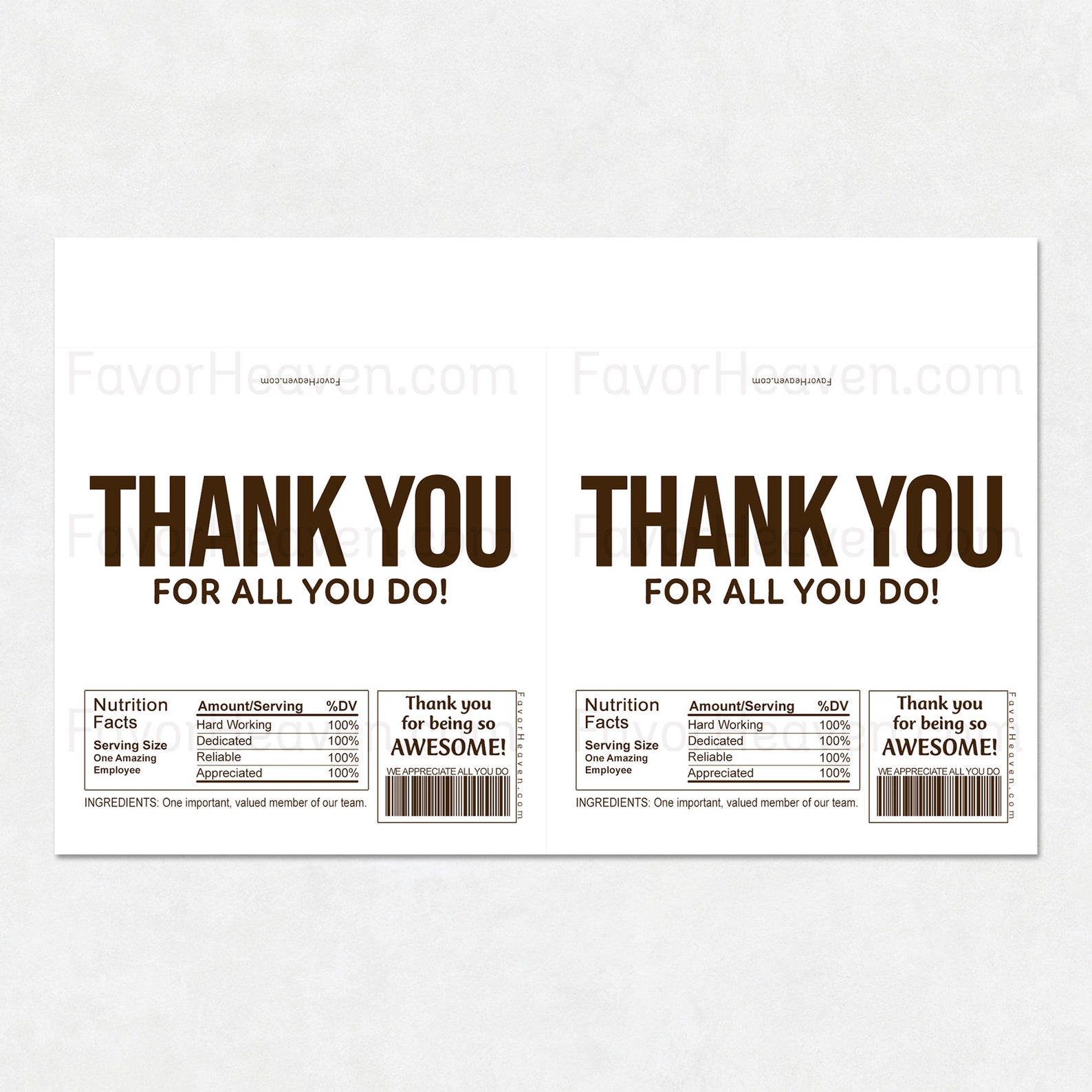 EMPLOYEE APPRECIATION THANK You Instant Download Printable Chocolate ...