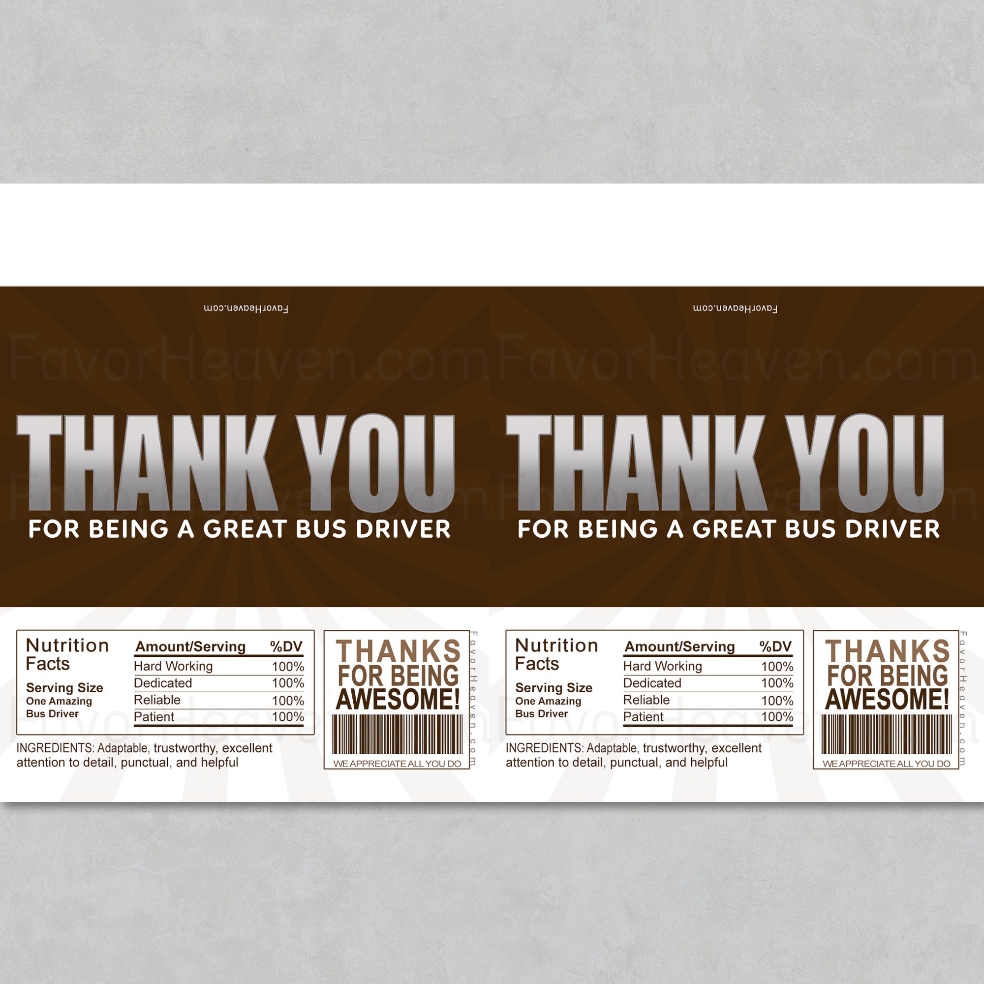 BUS DRIVER THANK You Instant Download Printable Chocolate Candy Bar ...