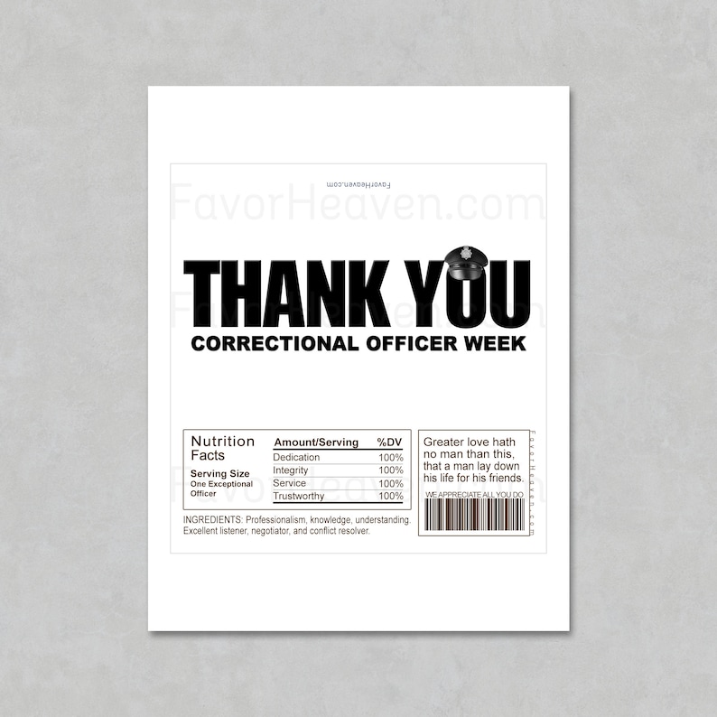 Grey CORRECTIONAL OFFICER THANK You Digital Download Printable ...