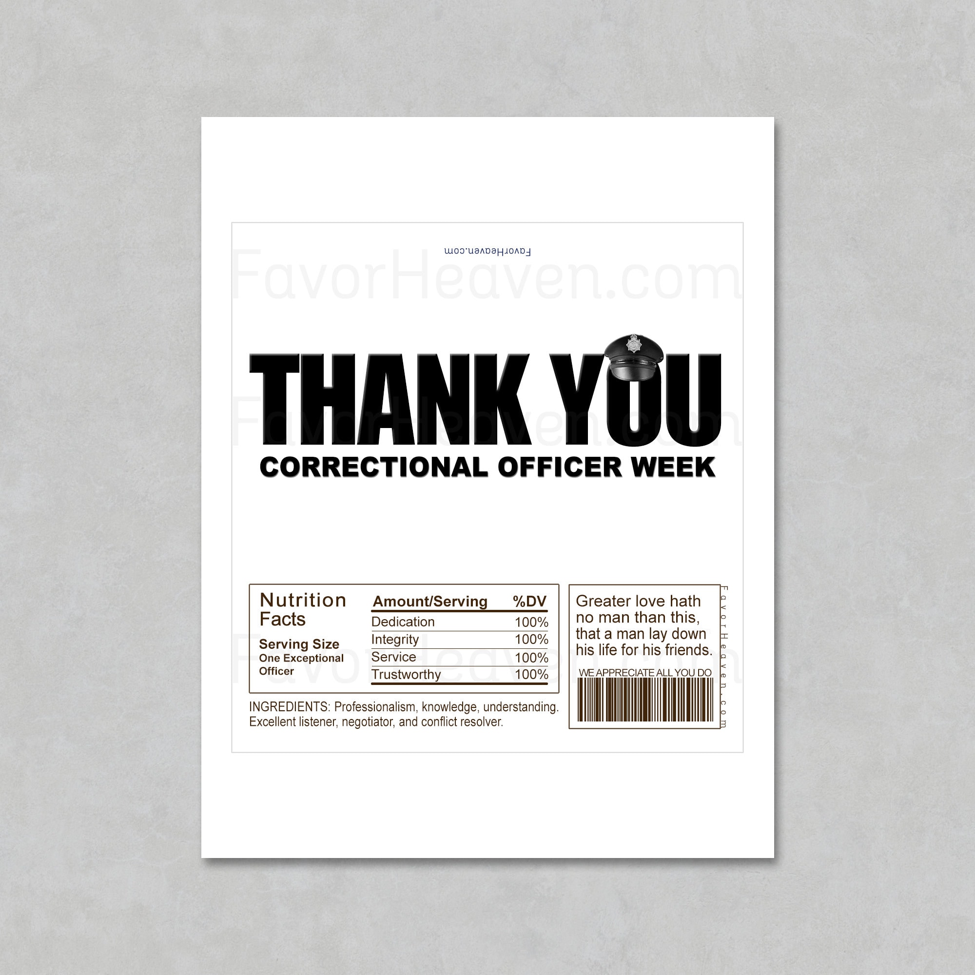 Grey CORRECTIONAL OFFICER THANK You Digital Download Printable ...
