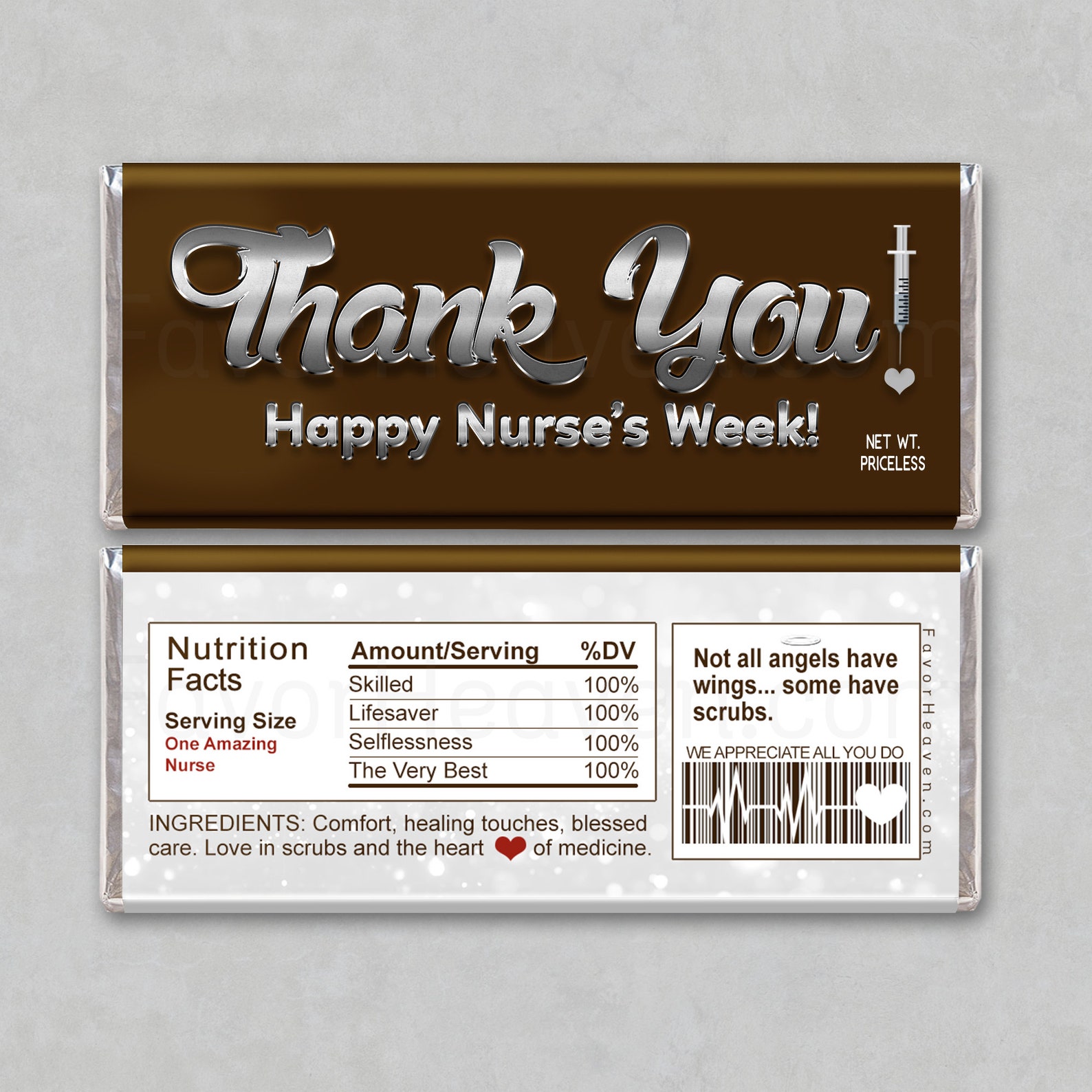 NURSE THANK YOU Digital Download Printable Appreciation Chocolate Candy ...