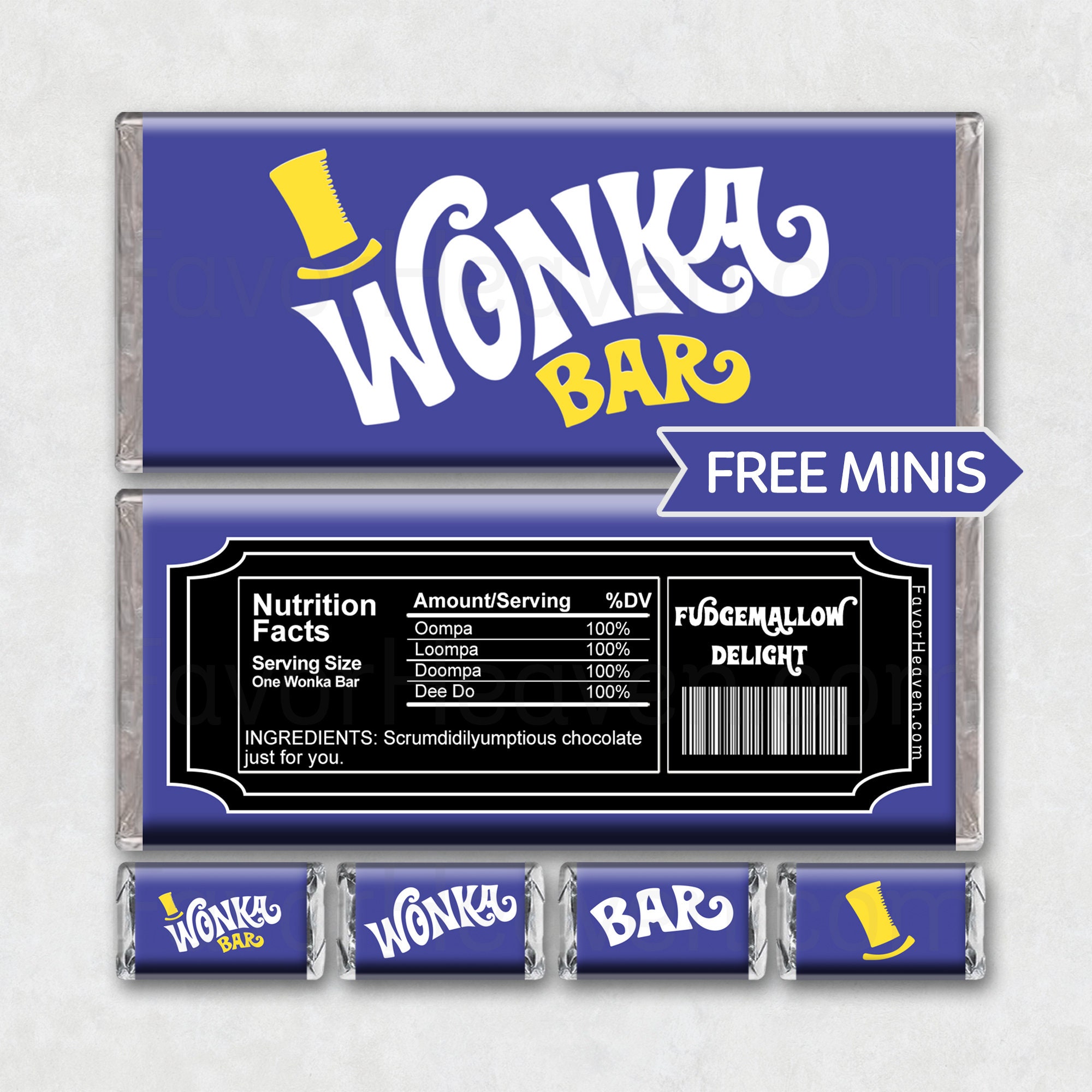 DIGITAL DOWNLOAD Printable Willy Wonka Candy Bar Wrappers Gift Birthdays Anniversary Party ...