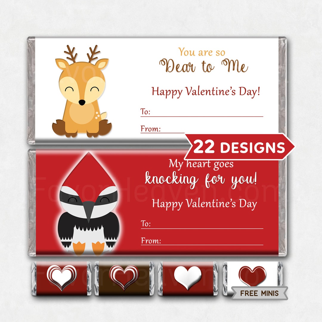 22 DIGITAL DOWNLOAD Printable Kids VALENTINE'S Day Chocolate Candy Bar ...