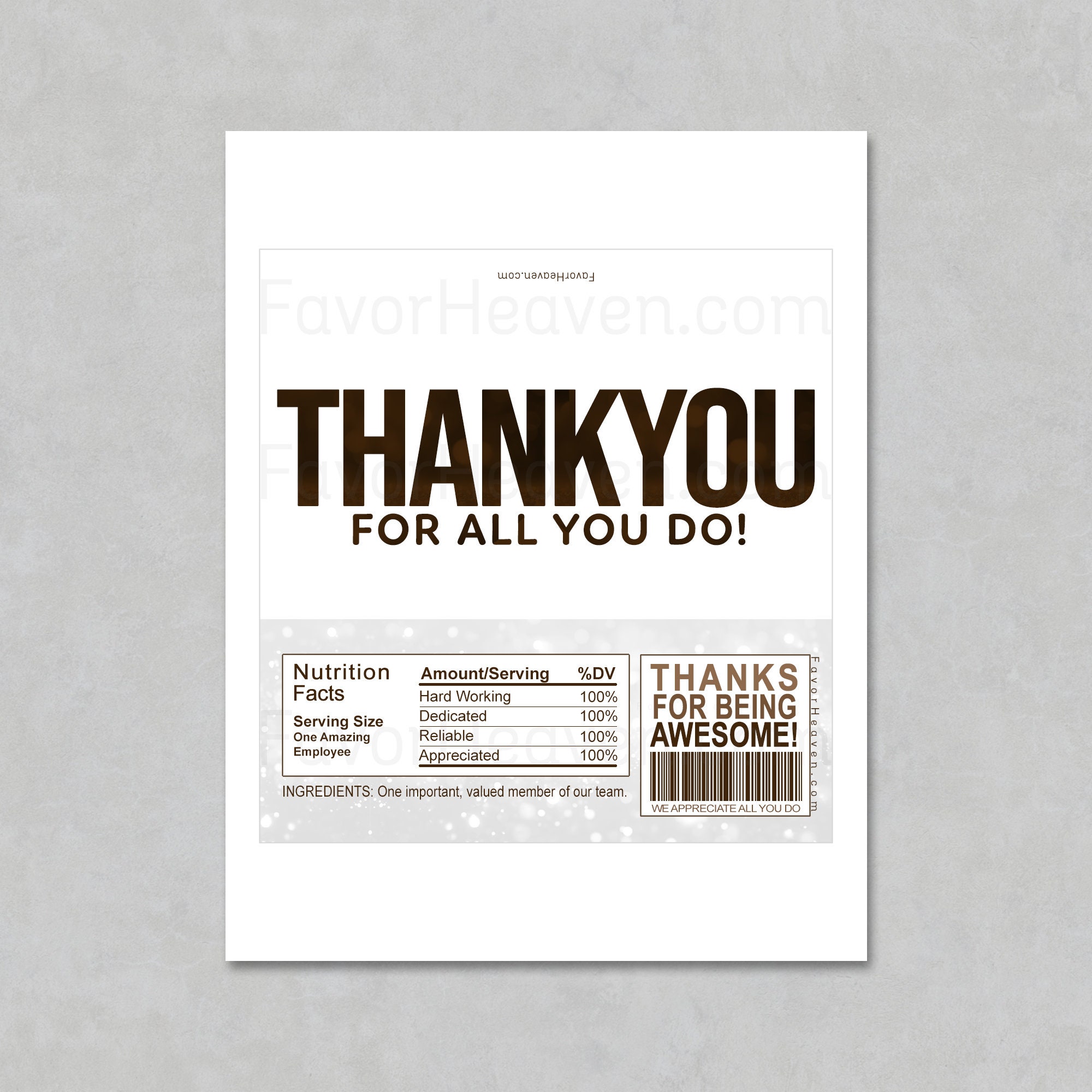 EMPLOYEE APPRECIATION THANK You Instant Download Printable Chocolate ...