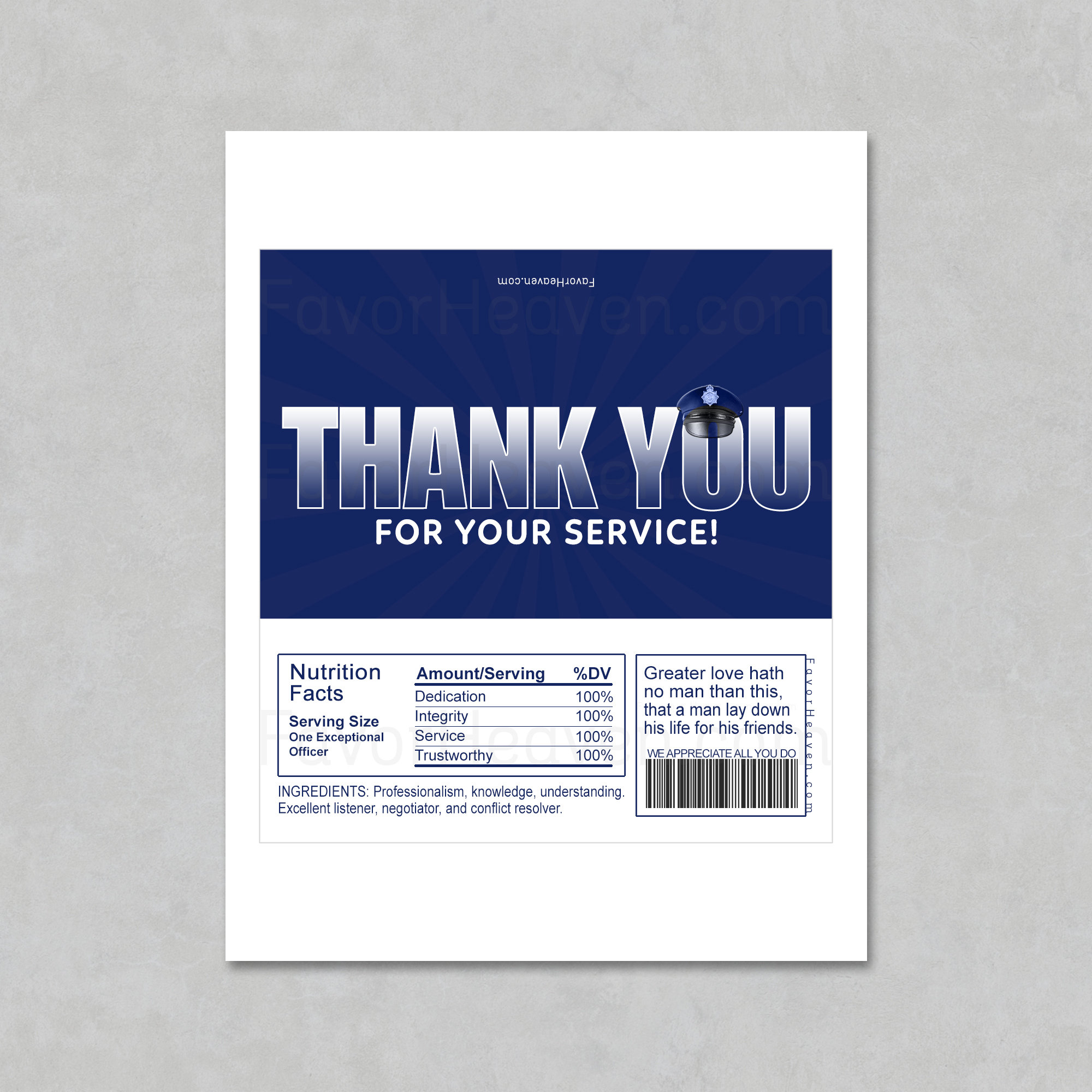 Blue POLICE OFFICER THANK You Digital Download Printable Appreciation ...