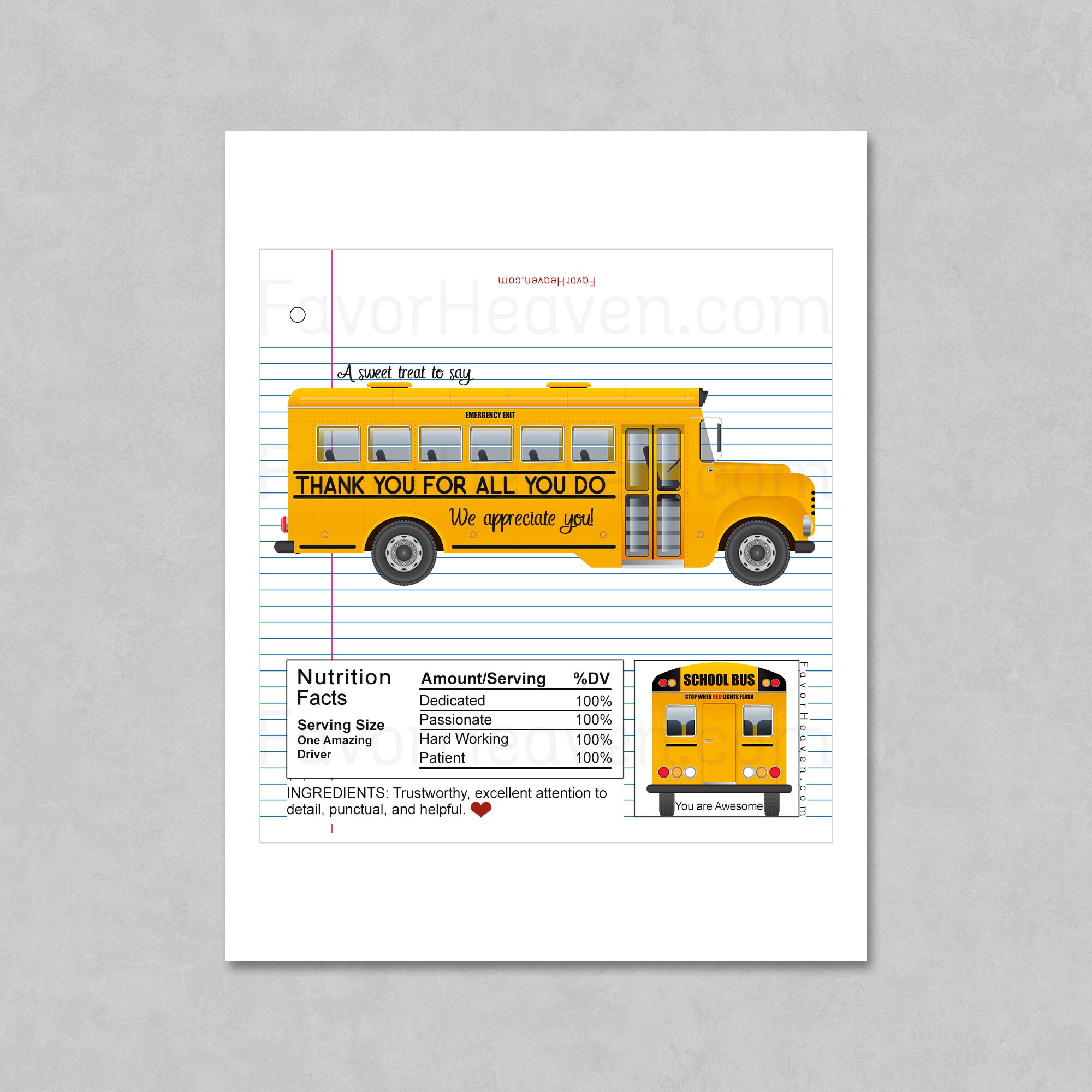 BUS DRIVER School THANK You Instant Download Printable Chocolate Candy ...