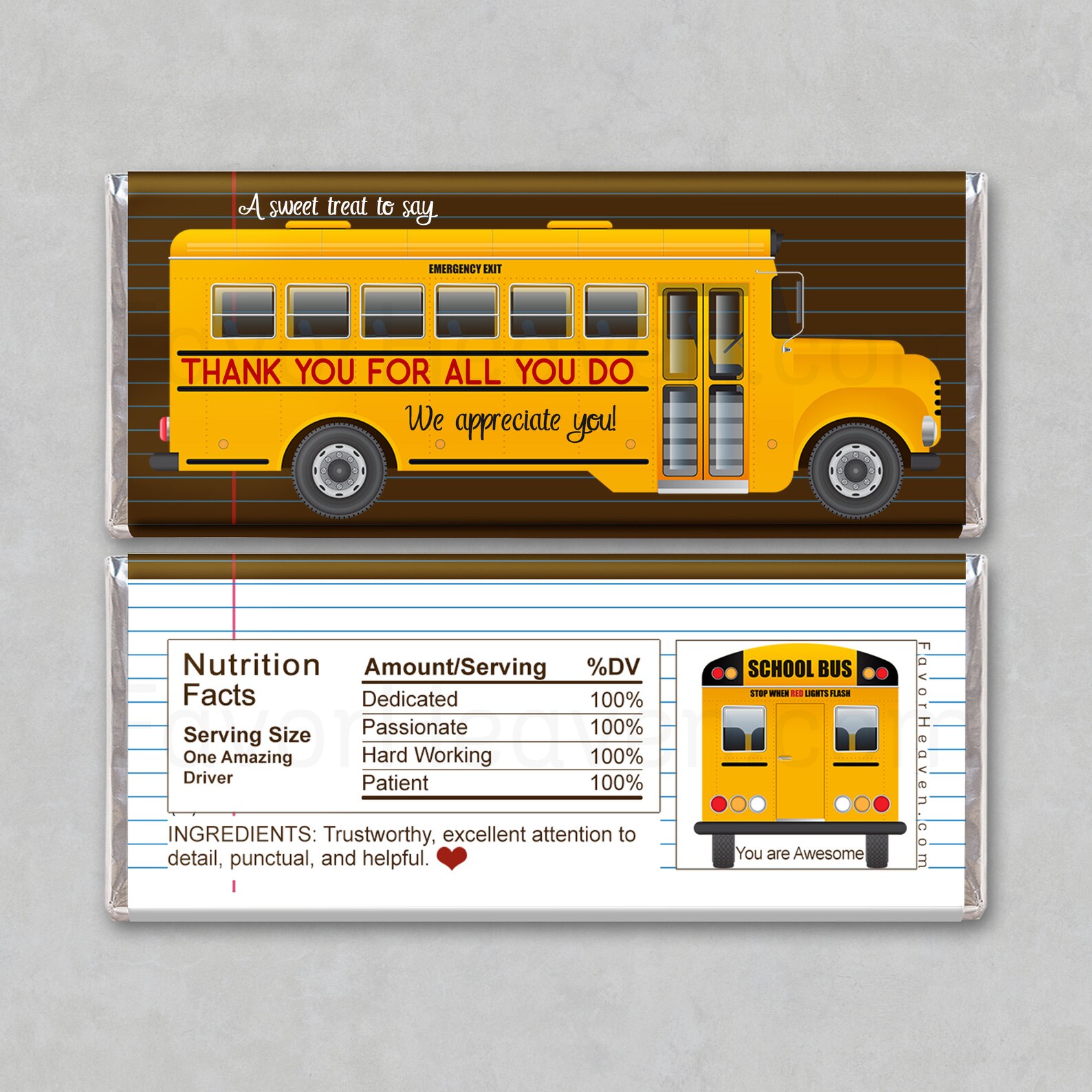 BUS DRIVER School THANK You Instant Download Printable Chocolate Candy ...