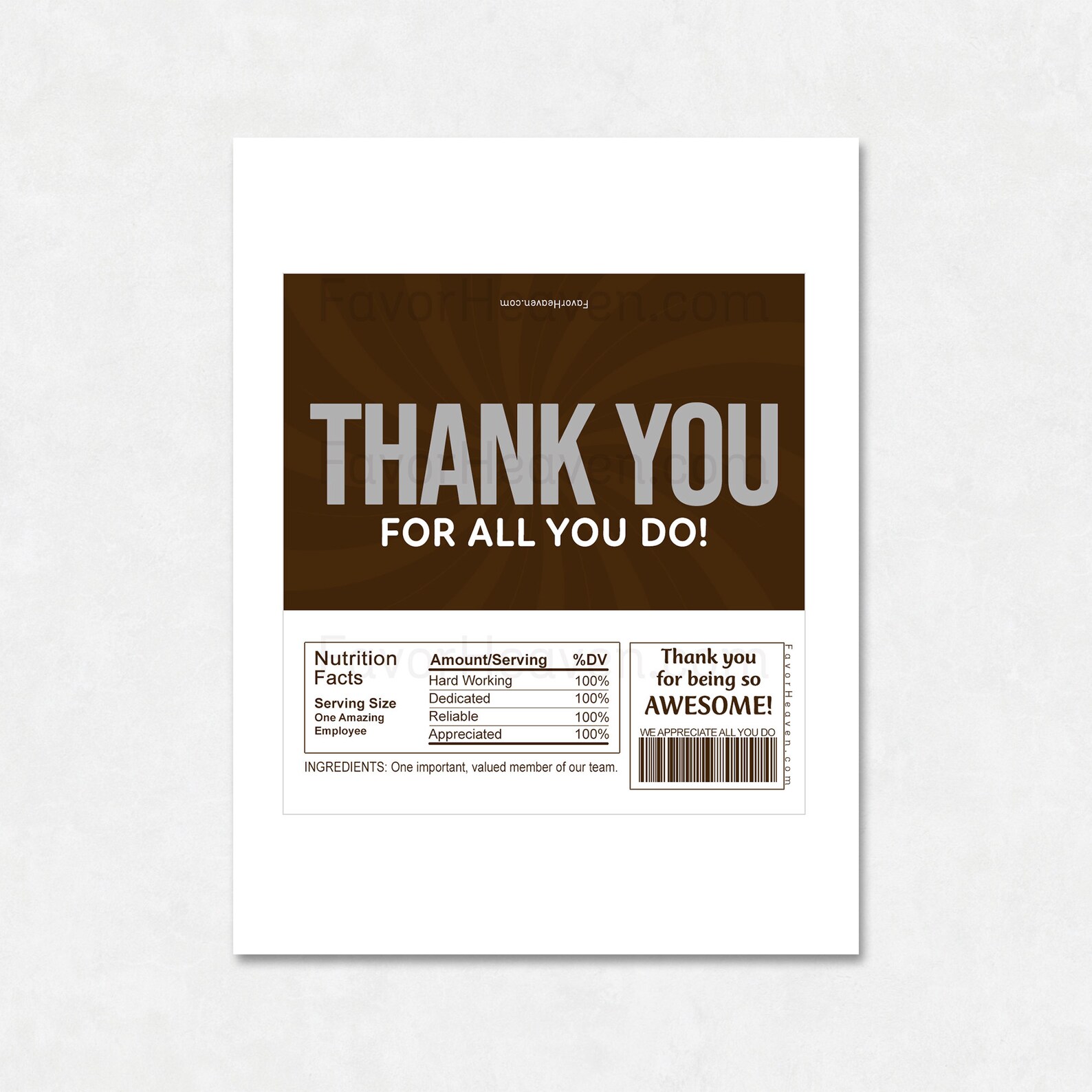 EMPLOYEE APPRECIATION THANK You Instant Download Printable Chocolate ...