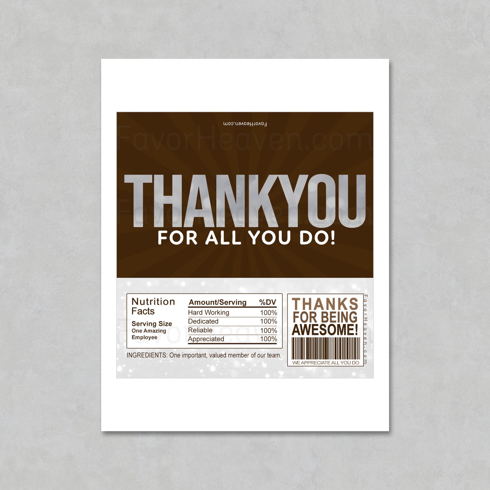 EMPLOYEE APPRECIATION THANK You Instant Download Printable Chocolate ...