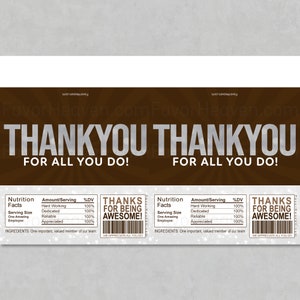 EMPLOYEE APPRECIATION THANK You Instant Download Printable Chocolate ...