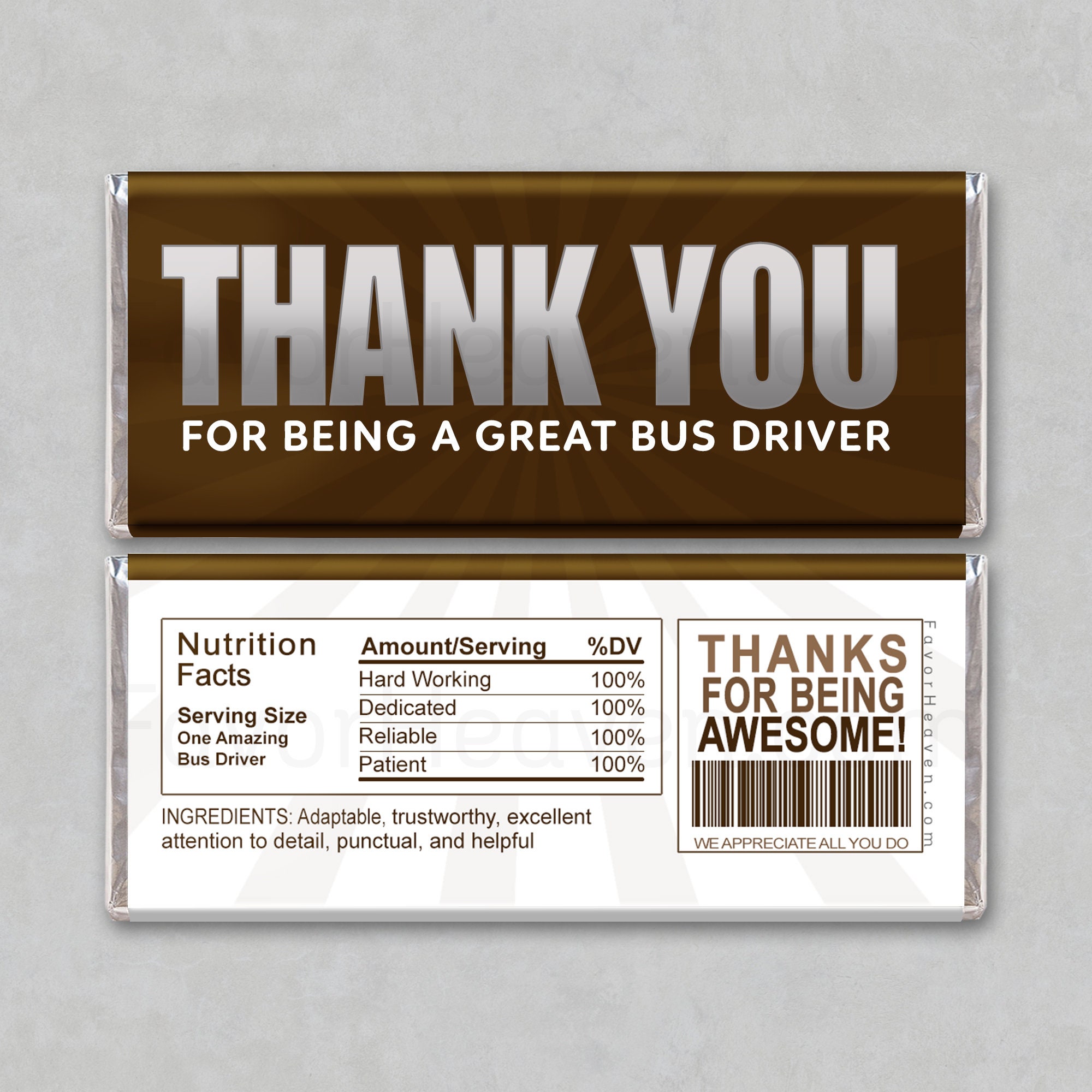 BUS DRIVER THANK You Instant Download Printable Chocolate Candy Bar ...