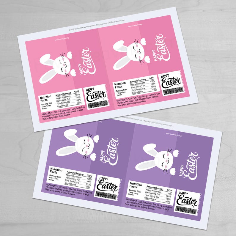 Easter Bunny Chocolate Candy Bar Wrappers, Classroom Happy Easter Large ...