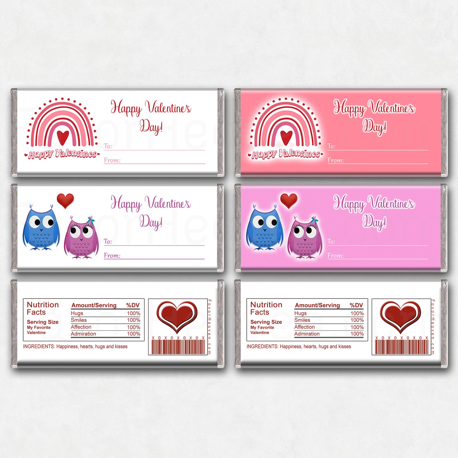12 DIGITAL DOWNLOAD Printable Kids VALENTINE'S Day Chocolate Candy Bar ...