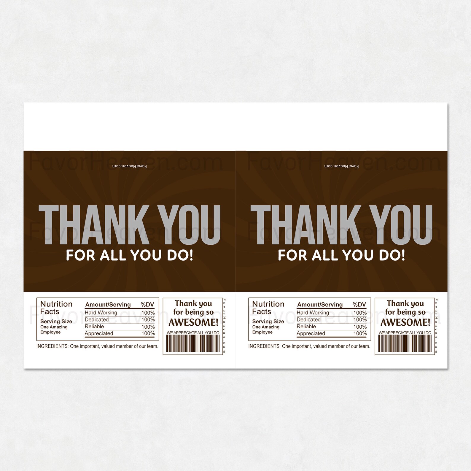 EMPLOYEE APPRECIATION THANK You Instant Download Printable Chocolate ...