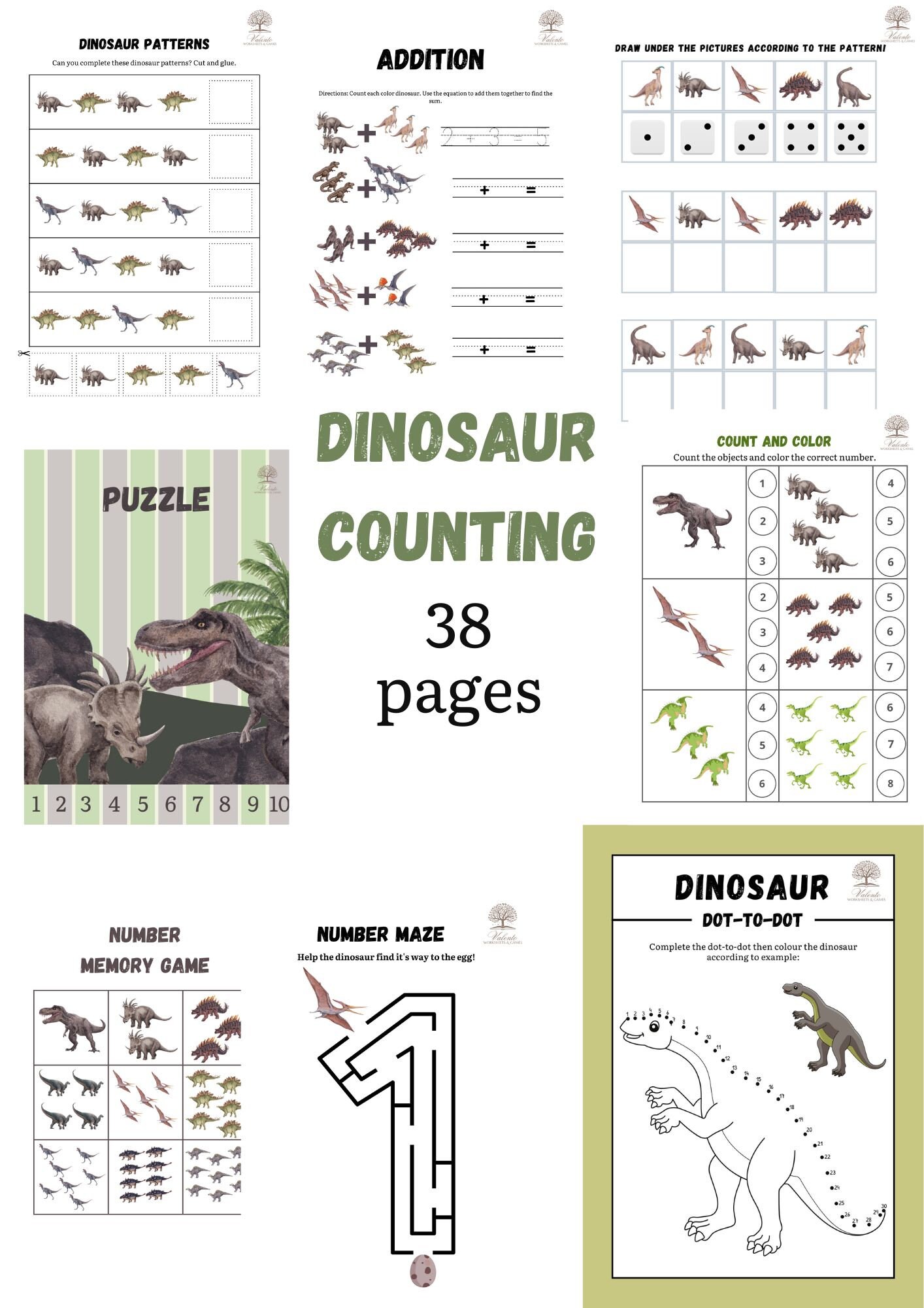 Dinosaur Counting Worksheets and Games - Etsy