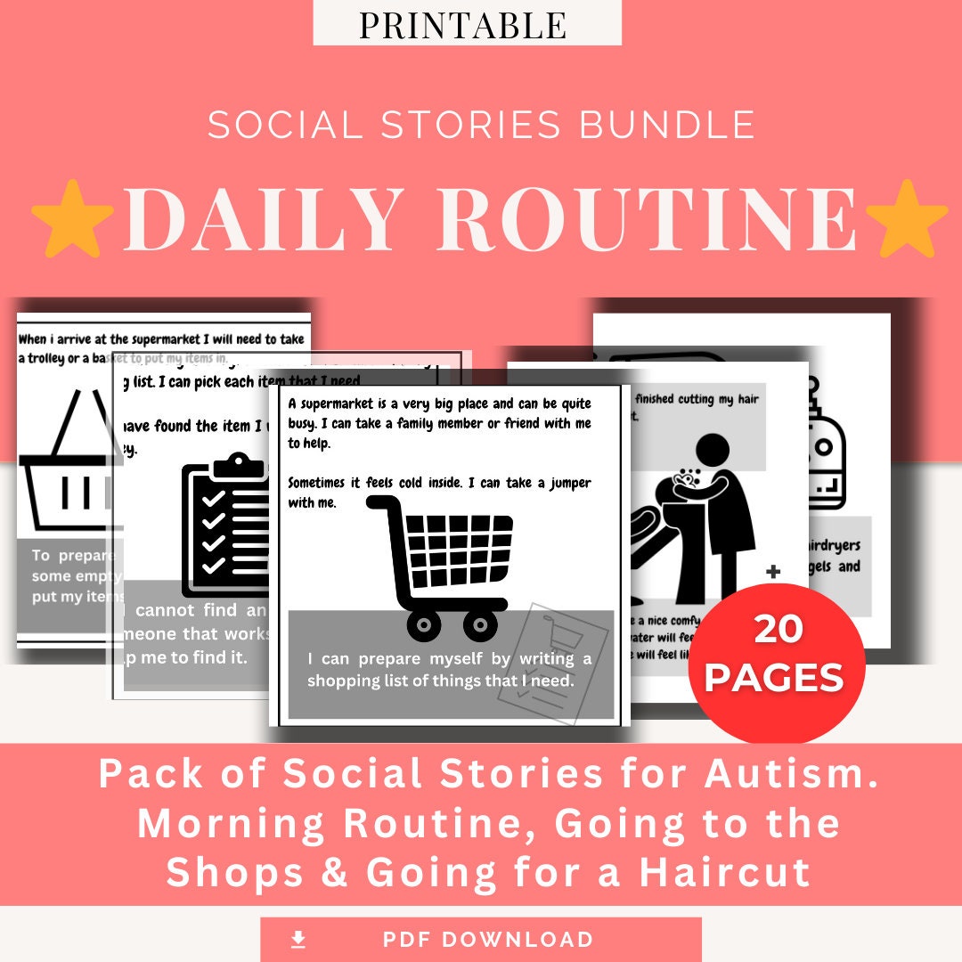 Daily Routine Social Stories for Autism. 20 Page Bundle. 3in1, Morning ...