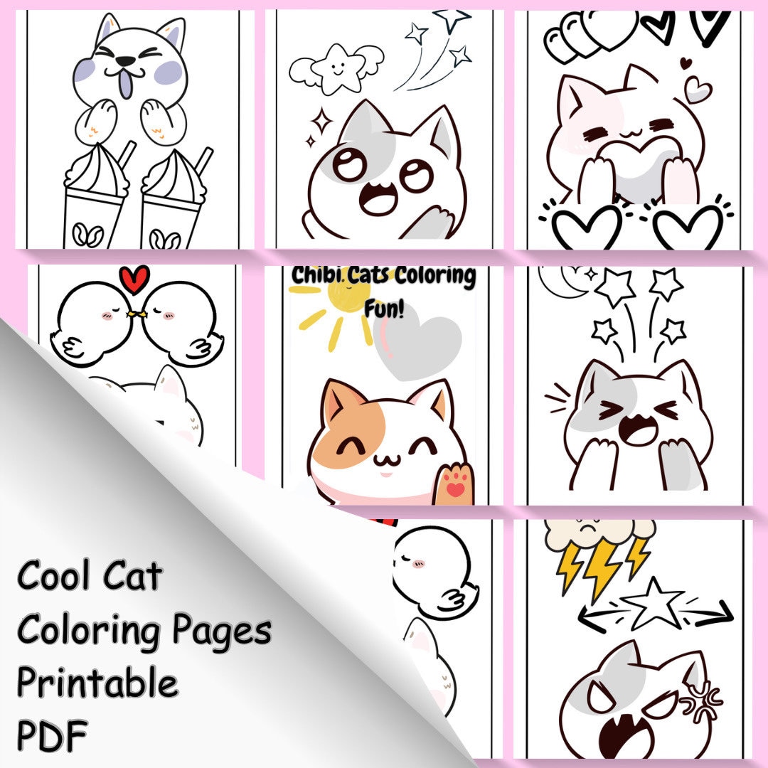 Cool Cat Coloring Pages. Cute Colouring in Picture. Chibi Cute Cats ...