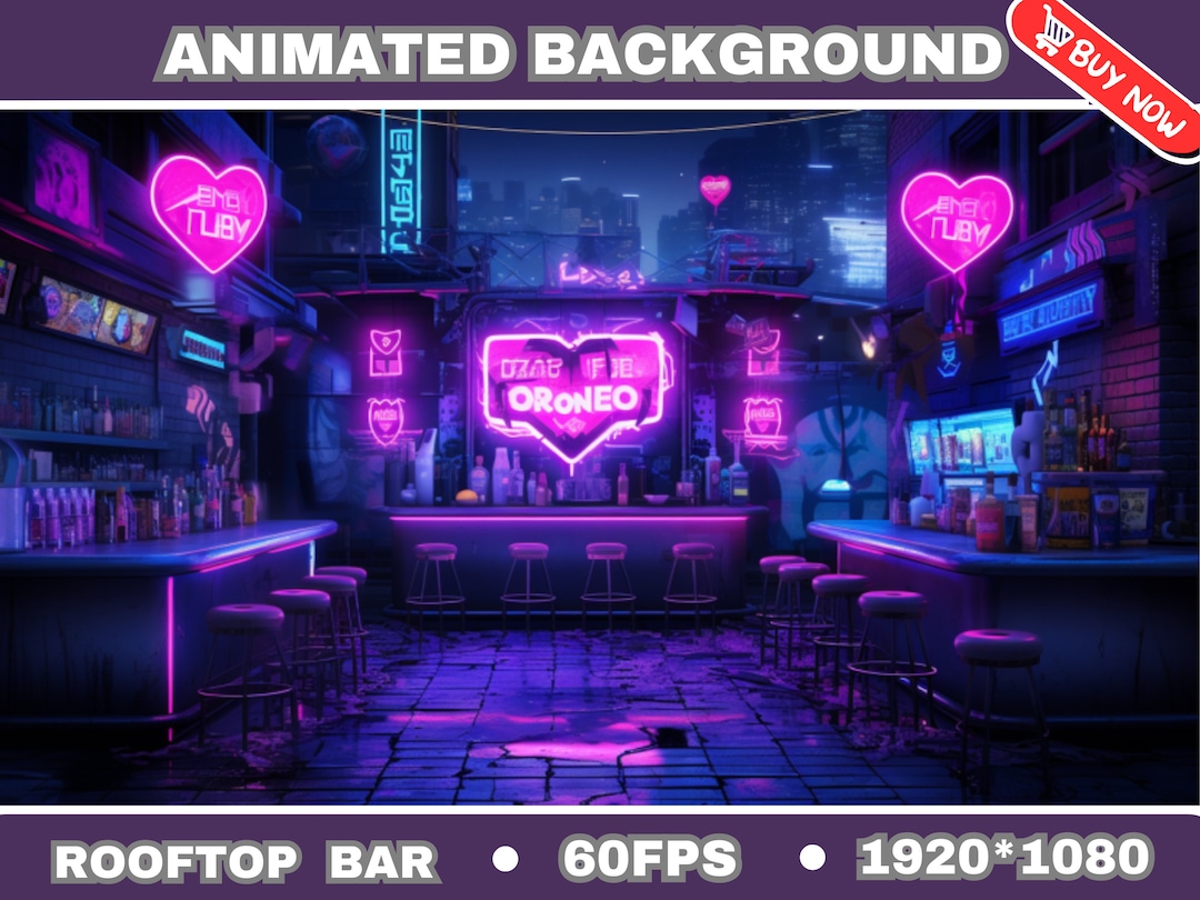 Vtuber Animated Background for Streaming Cozy Lofi Rooftop Bar Skyline ...
