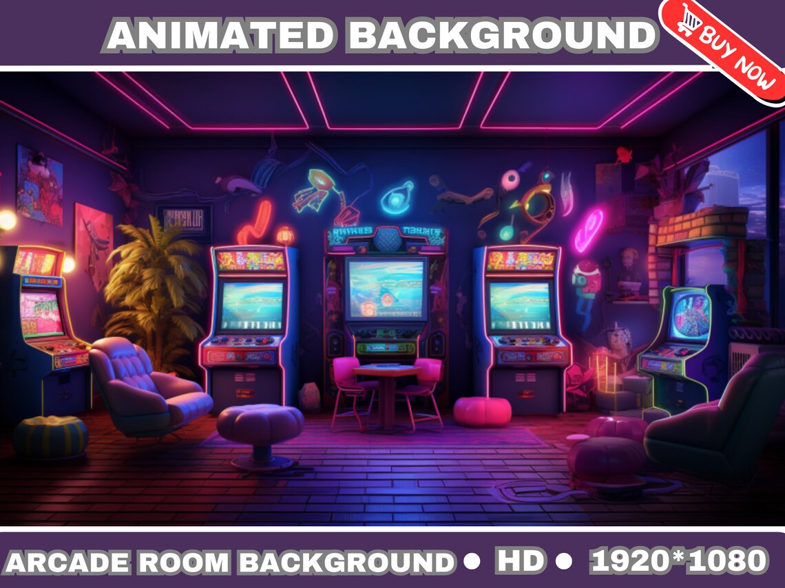 Vtuber Animated Background for Streaming Arcade Colorful Game Room ...