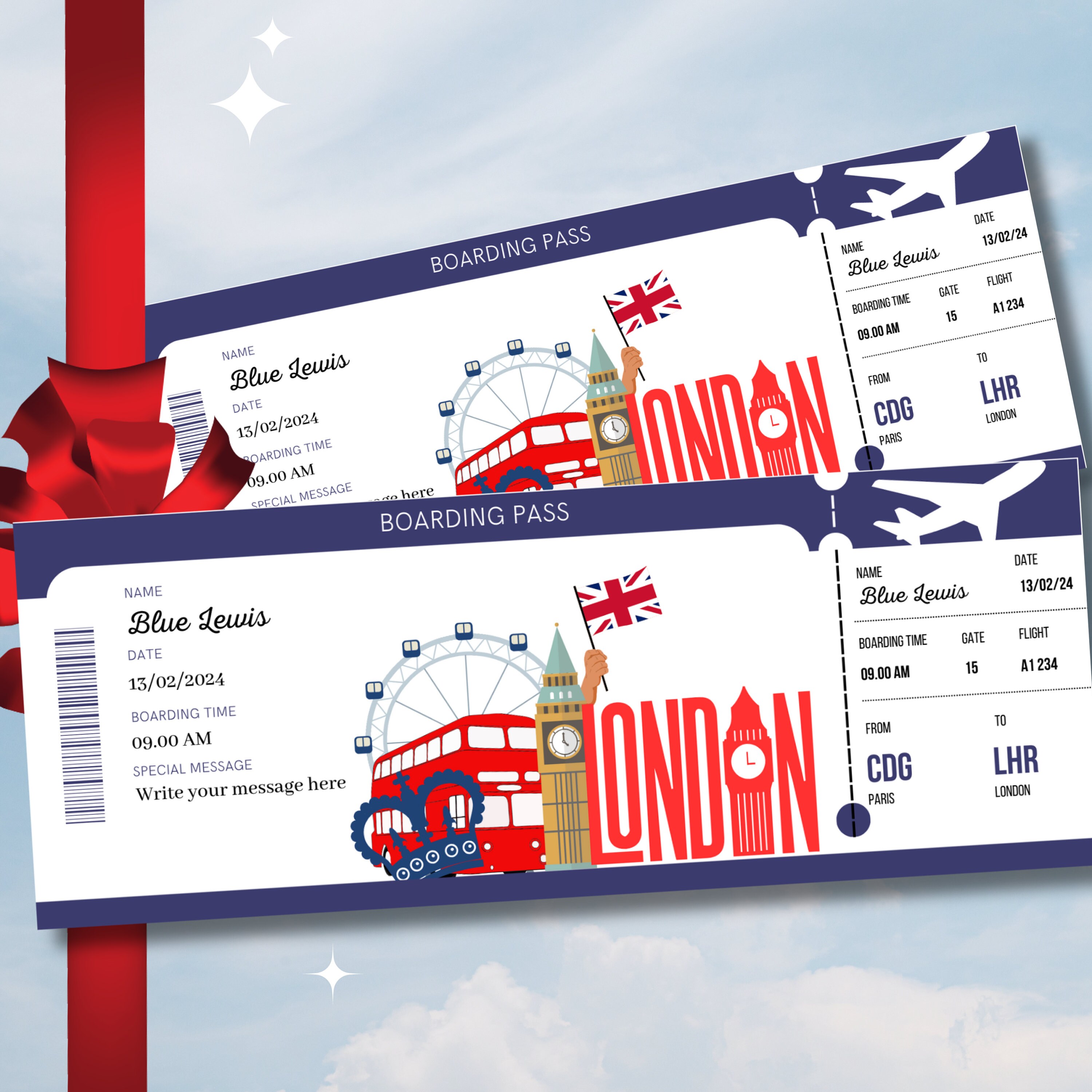 London Surprise Boarding Pass Ticket, Travel Ticket to England ...