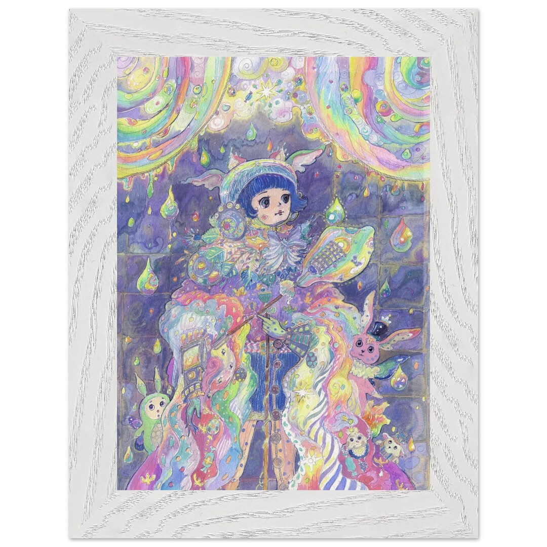 Futuristic Singer and Her Rainbow Melancholia - Premium Wooden Framed ...