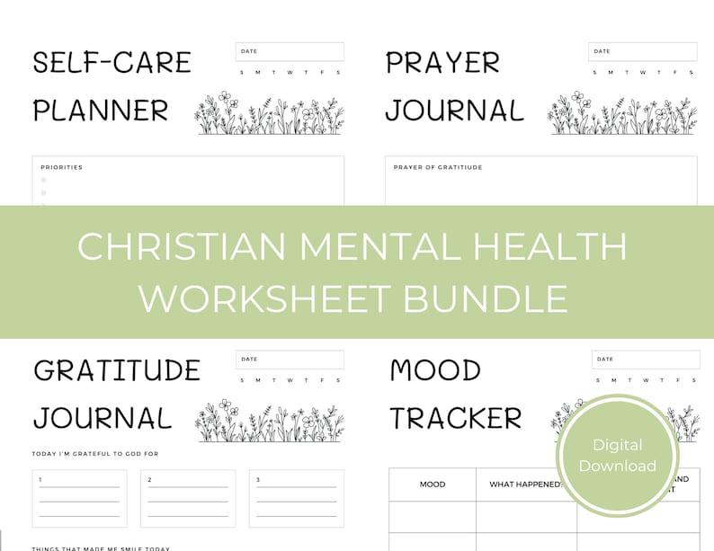Christian Mental Health Worksheet Bundle, Mental Health Sheets ...