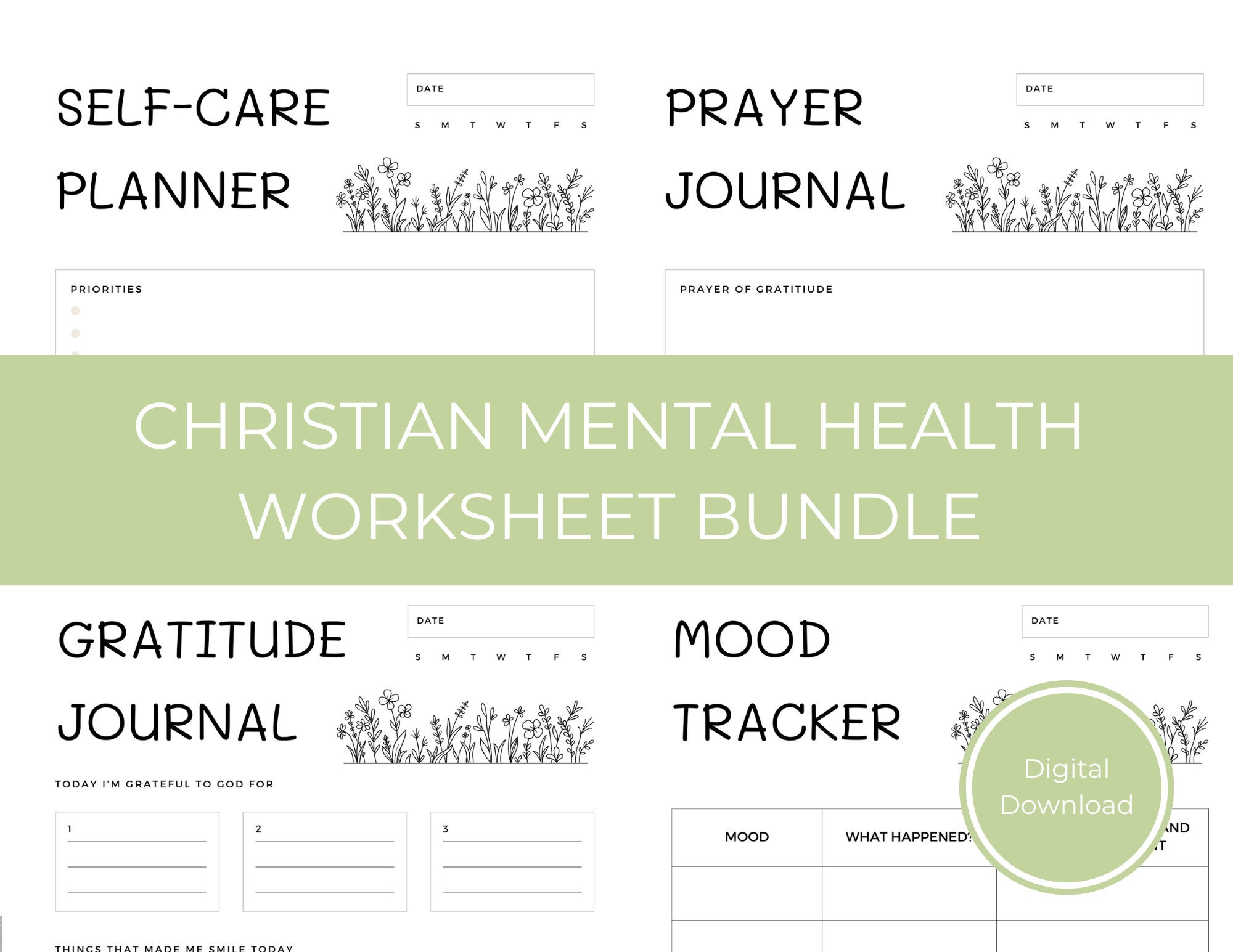 Christian Mental Health Worksheet Bundle, Mental Health Sheets ...