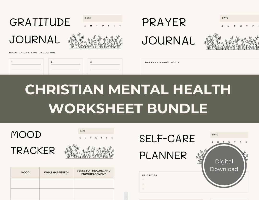 Christian Mental Health Worksheet Bundle, Mental Health Sheets ...