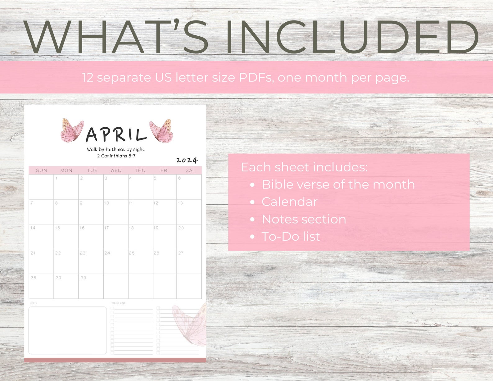 2024 Bible Verse Calendar, 2024 Christian Calendar, Calendar, Notes, To ...