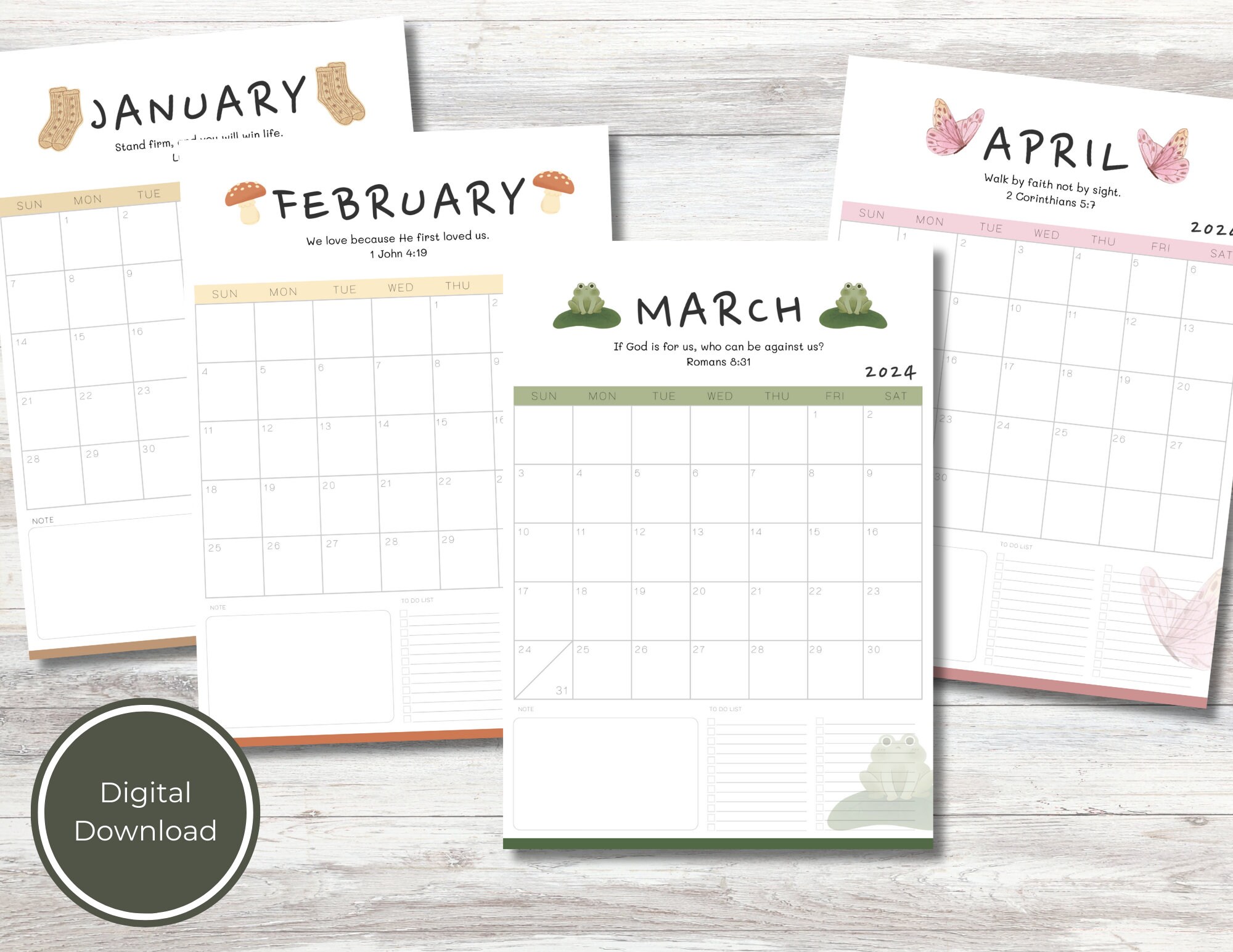 2024 Bible Verse Calendar, 2024 Christian Calendar, Calendar, Notes, To ...