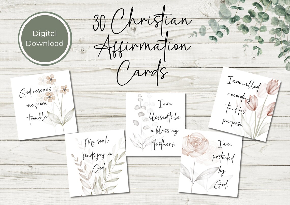 Christian Affirmation Cards, Printable, Encouraging Cards, Digital ...