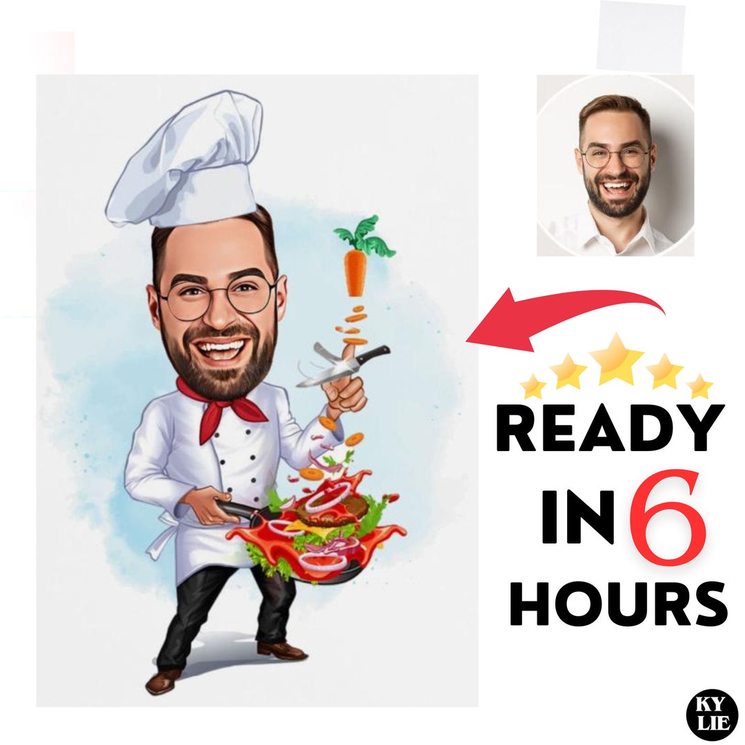 Custom Male Chef Cartoon Portrait, Chef Caricature, Gift for Chef ...