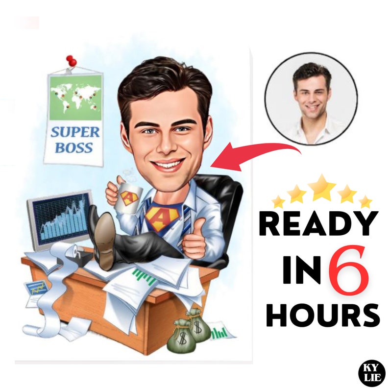Personalized Super Boss Cartoon Portrait, Custom Super Boss Caricature ...