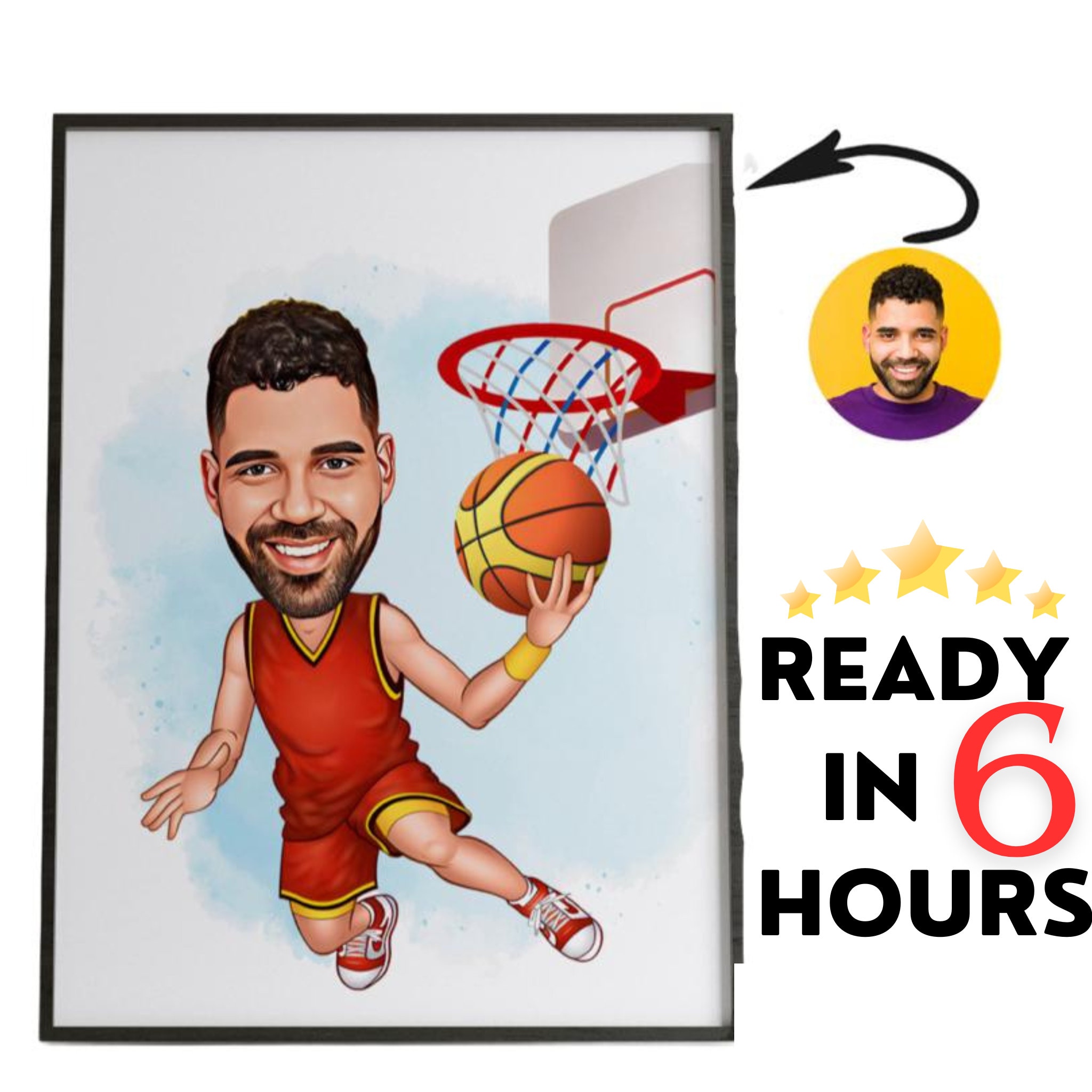 Custom Basketball Player Cartoon Portrait, Basketball Caricature, Gift ...
