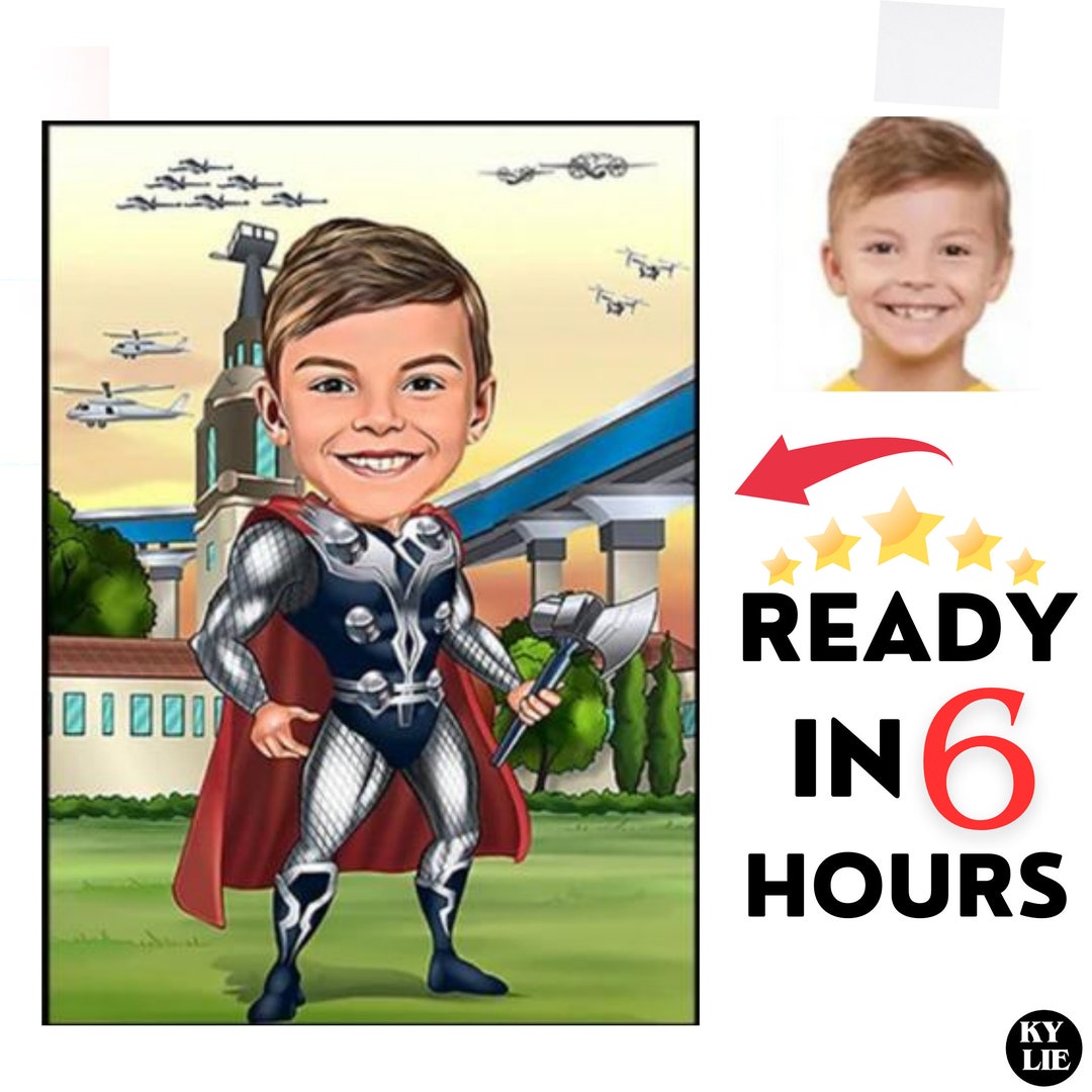 Superhero Caricature Drawing for Kids, Superhero Cartoon From Photo ...